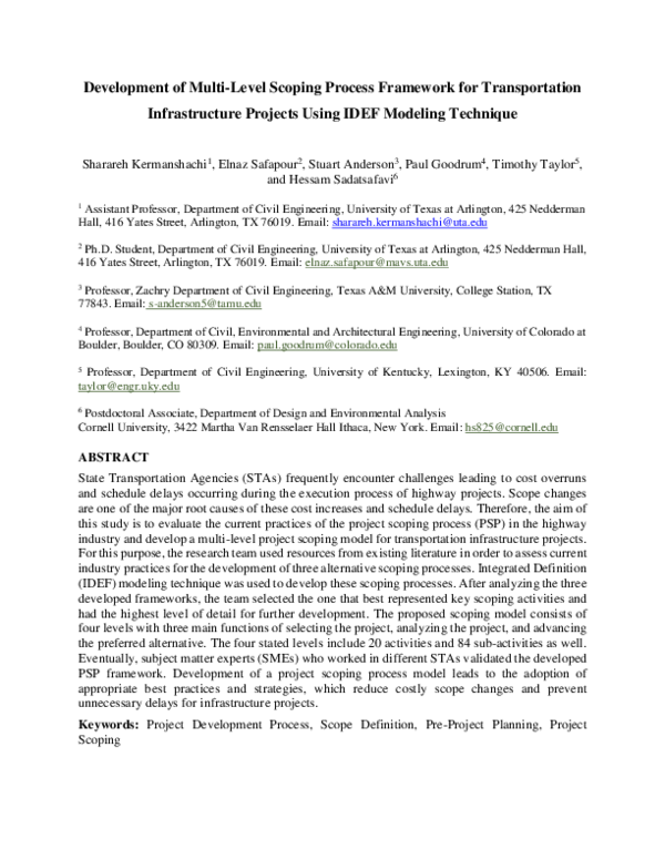 (PDF) Development of Multi-Level Scoping Process Framework for Transportation Infrastructure ...