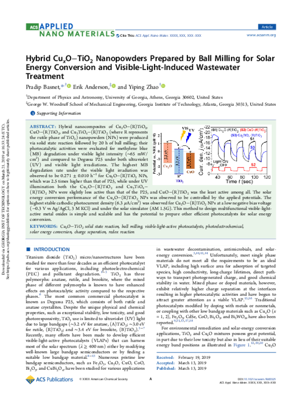 (PDF) Hybrid CuxO−TiO2 Nanopowders Prepared by Ball Milling for Solar ...