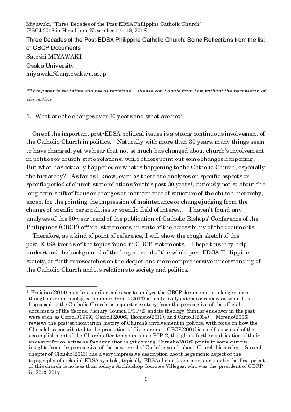 (PDF) Three Decades of the Post-EDSA Philippine Catholic Church: Some ...