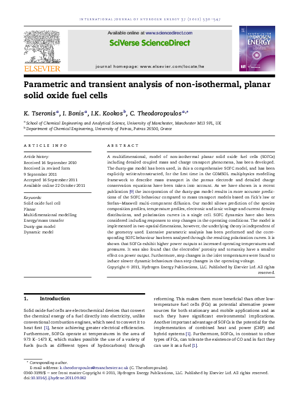(PDF) Parametric and transient analysis of non-isothermal, planar solid oxide fuel cells