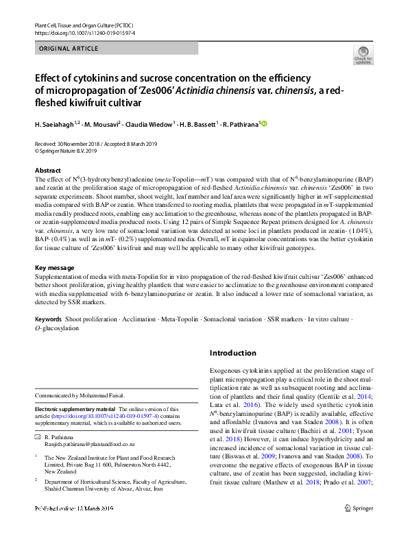 Pdf Effect Of Cytokinins And Sucrose Concentration On The Efficiency Of Micropropagation Of