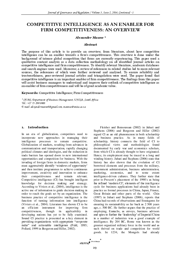 (PDF) COMPETITIVE INTELLIGENCE AS AN ENABLER FOR FIRM COMPETITIVENESS ...