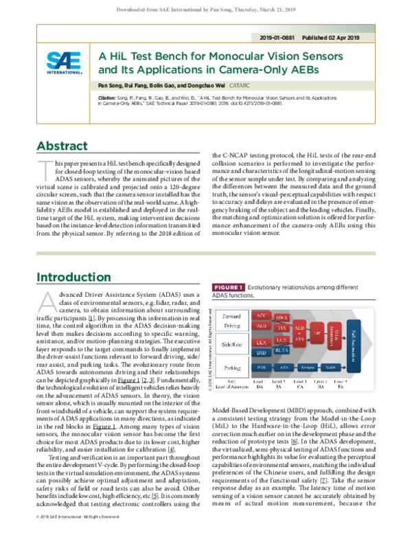 (PDF) A HiL Test Bench for Monocular Vision Sensors and Its ...