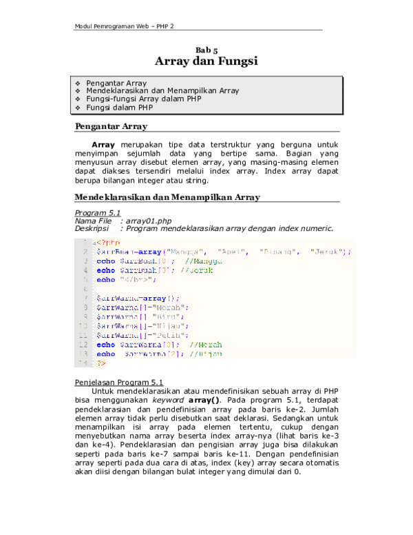 (PDF) Array dan Fungsi Pengantar Array