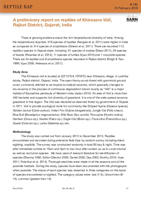 (PDF) Zoo's Print A preliminary report on reptiles of