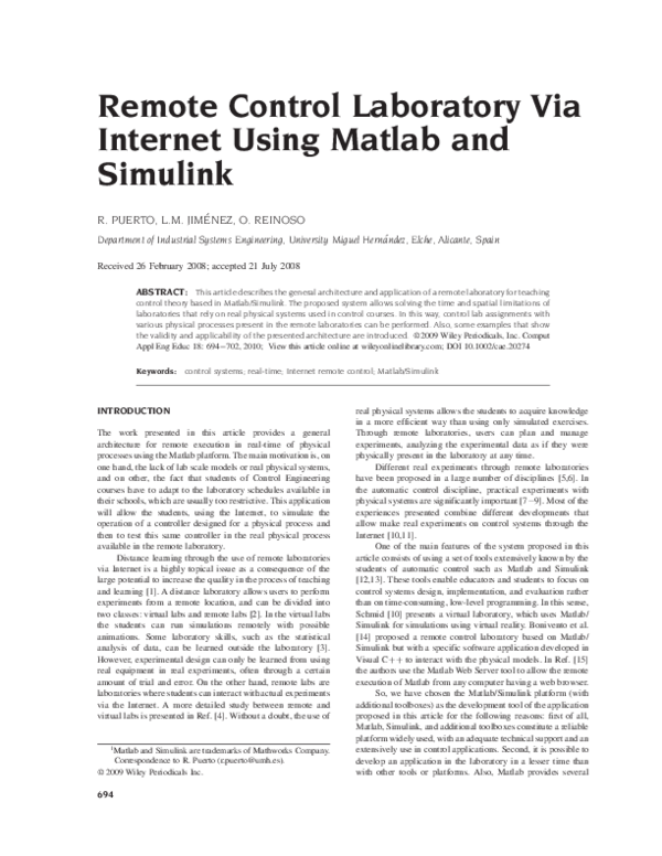 Pdf Remote Control Laboratory Via Internet Using Matlab And Simulink 8707