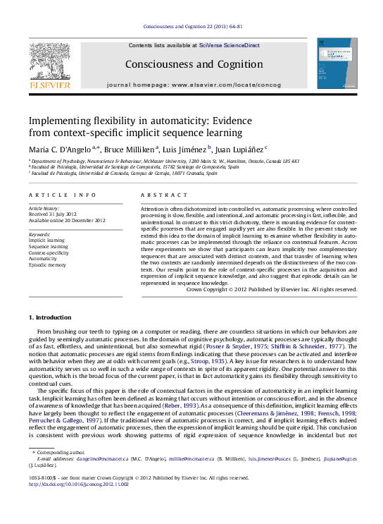 (PDF) Implementing flexibility in automaticity: Evidence from context-specific implicit sequence ...
