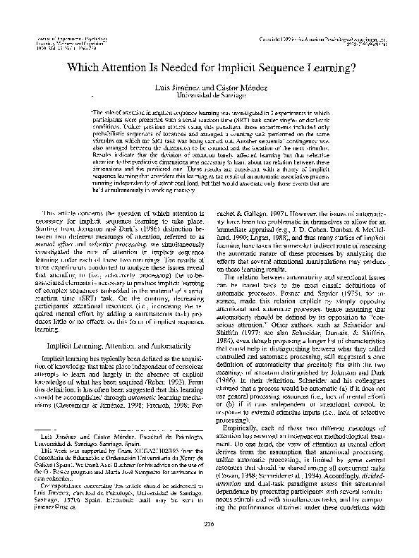 (PDF) Which attention is needed for implicit sequence learning?