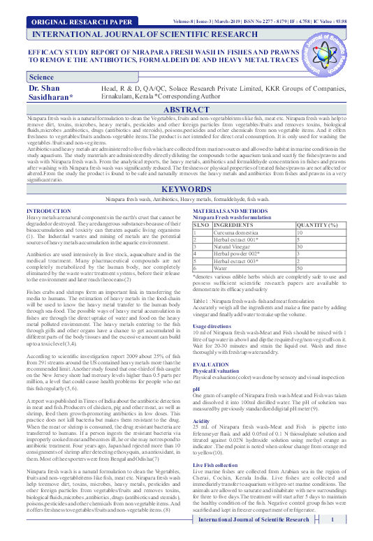 (PDF) EFFICACY STUDY REPORT OF NIRAPARA FRESH WASH IN FISHES AND PRAWNS TO REMOVE THE ...