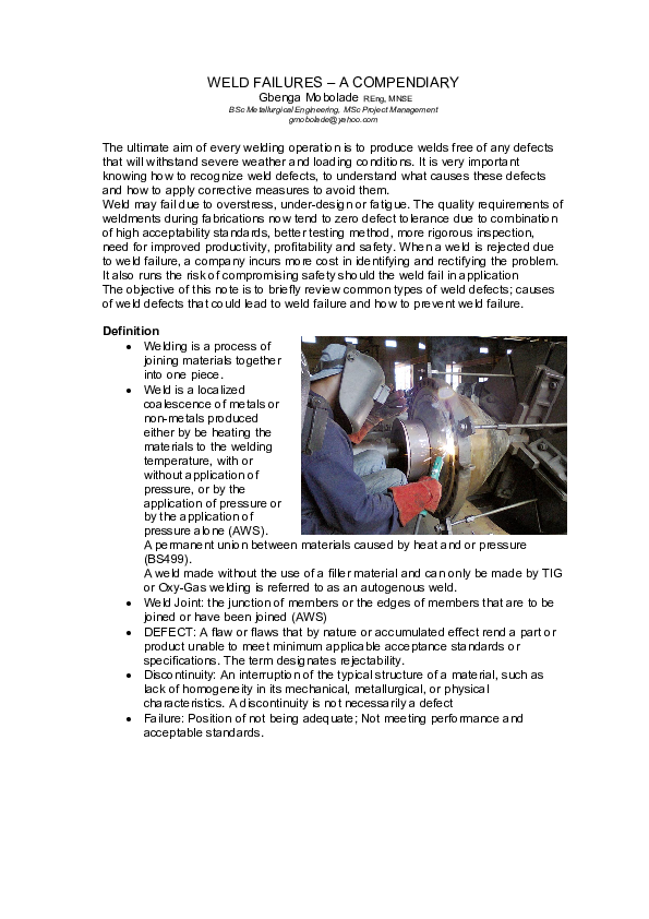 (PDF) WELD FAILURES -A COMPENDIARY