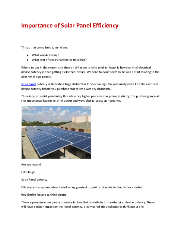 (PDF) Importance of Solar Panel Efficiency