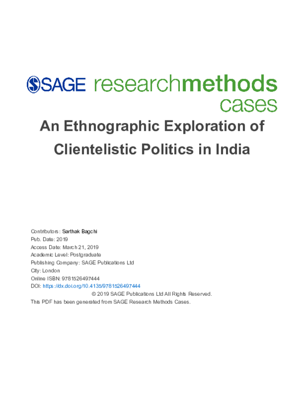 (PDF) An Ethnographic Exploration of Clientelistic Politics in India