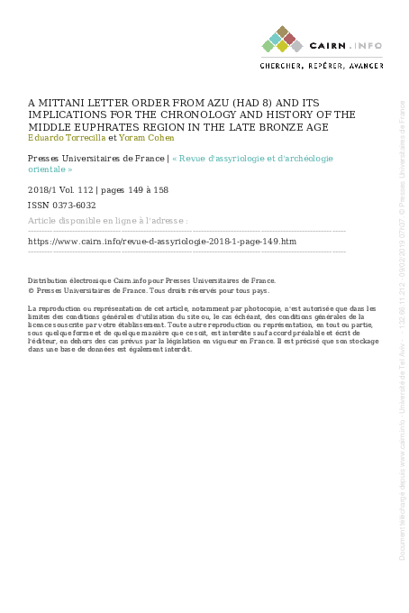 (PDF) A MITTANI LETTER ORDER FROM AZU (HAD 8) AND ITS IMPLICATIONS FOR ...