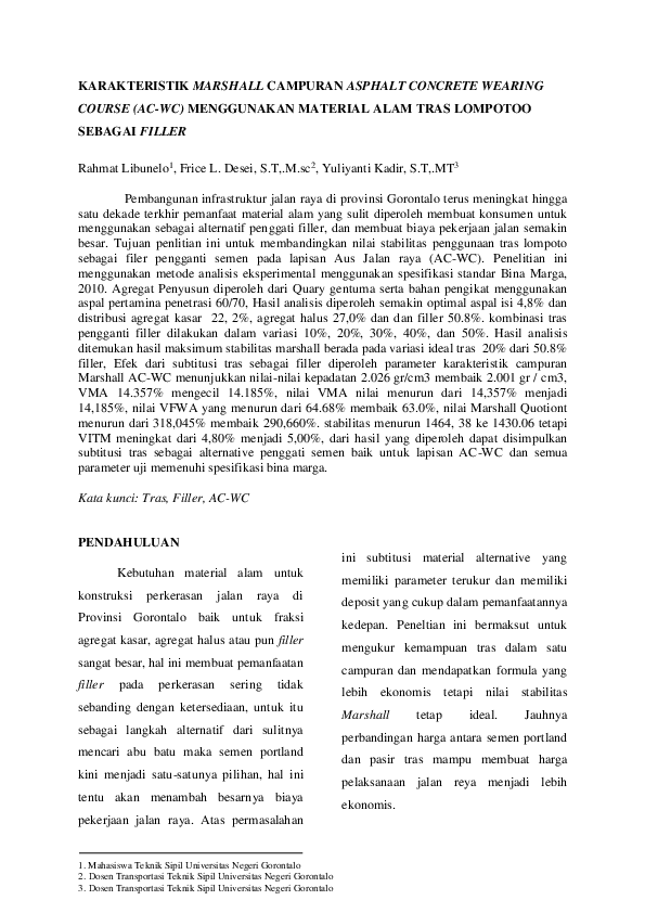(PDF) KARAKTERISTIK MARSHALL CAMPURAN ASPHALT CONCRETE WEARING COURSE (AC-WC) MENGGUNAKAN ...