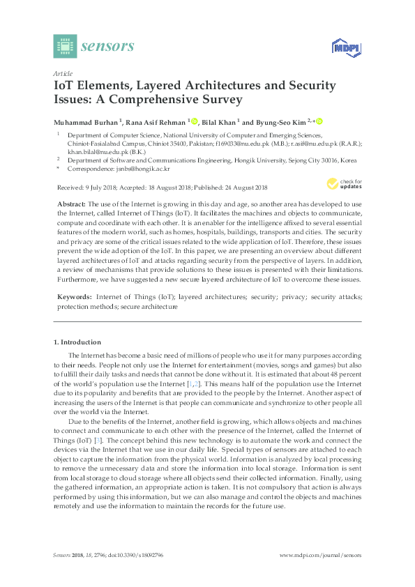 (PDF) IoT Elements, Layered Architectures and Security Issues: A ... (PDF) IoT Elements, Layered Architectures and Security Issues: A ...