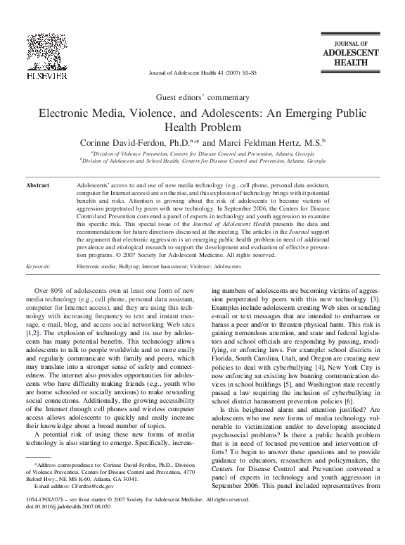 (PDF) Guest editors' commentary Electronic Media, Violence, and ...