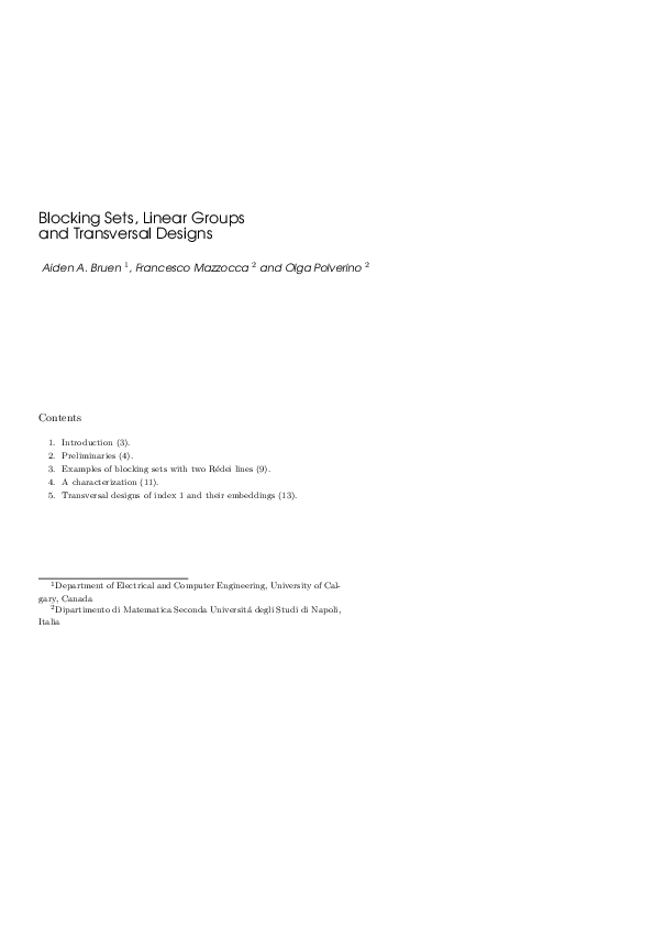 (PDF) Blocking Sets, Linear Groups and Transversal Designs