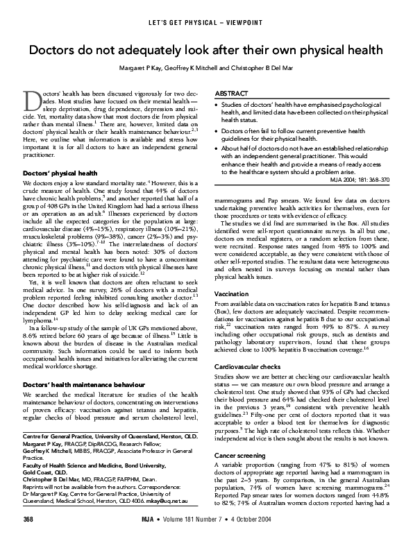 (PDF) Doctors do not adequately look after their own physical health
