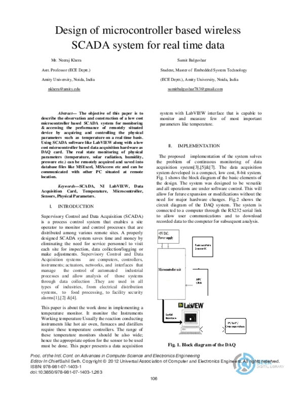 Pdf Design Of Microcontroller Based Wireless Scada System For Real Time Data