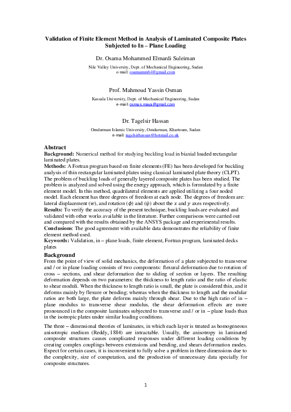 Pdf Validation Of Finite Element Method In Analysis Of Laminated