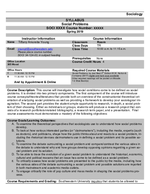 (PDF) SYLLABUS Social Problems