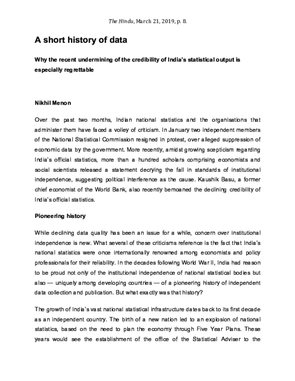 (PDF) A Short History of Data