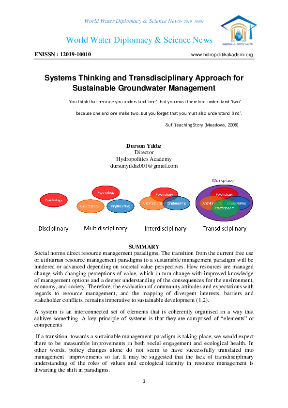 (PDF) Systems Thinking and Transdisciplinary Approach for Sustainable Groundwater Management