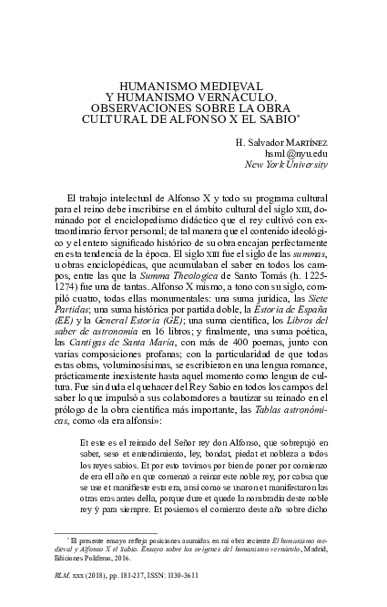 (PDF) HUMANISMO MEDIEVAL Y HUMANISMO VERNÁCULO. OBSERVACIONES SOBRE LA ...