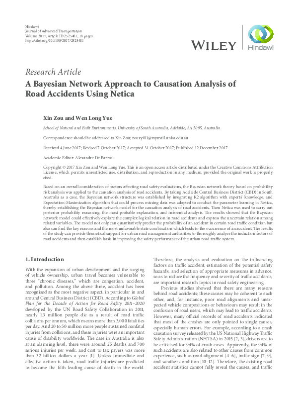 (PDF) A Bayesian Network Approach to Causation Analysis of Road ...