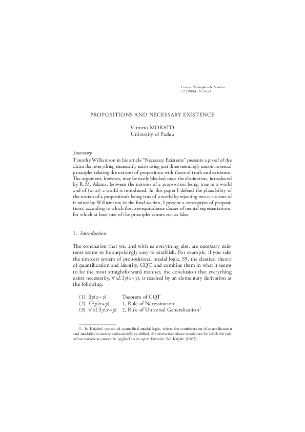 (PDF) Propositions and Necessary Existence