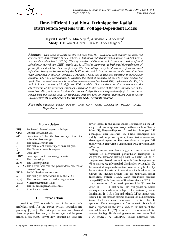 Pdf Time Efficient Load Flow Technique For Radial Distribution