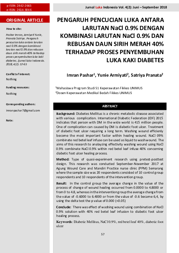 (PDF) PENGARUH PENCUCIAN LUKA ANTARA LARUTAN NaCl 0.9% DENGAN KOMBINASI ...