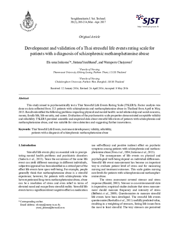 (PDF) Development and validation of a Thai stressful life events rating ...