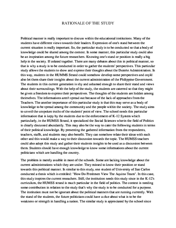 Rationale Of The Study