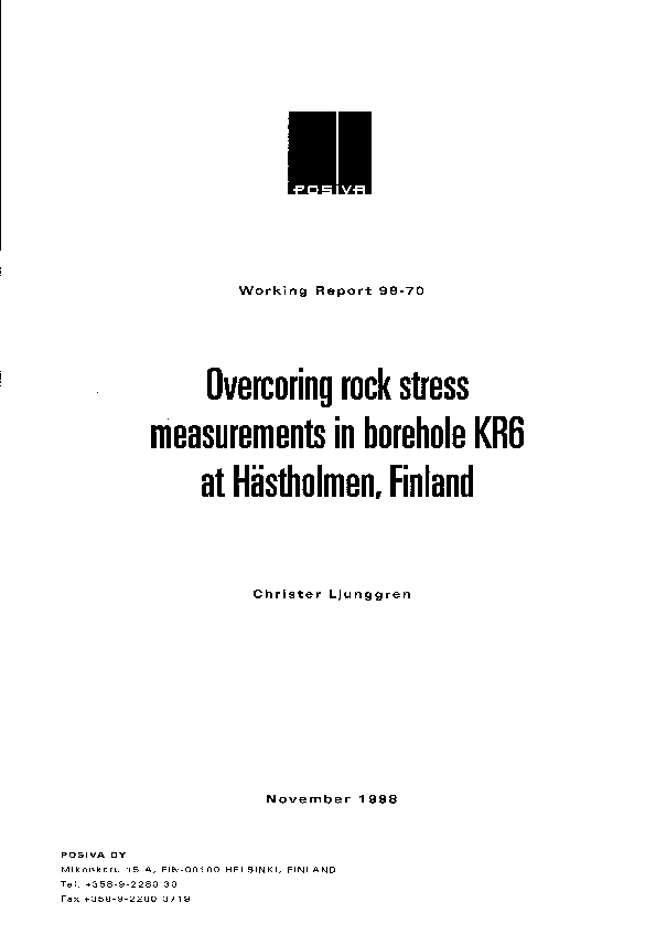 (PDF) POSIVA OY Overcoring rock stress measurements in borehole KR6 at ...