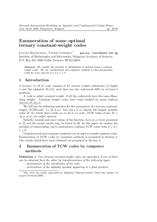 Pdf Enumeration Of Some Optimal Ternary Constant Weight Codes