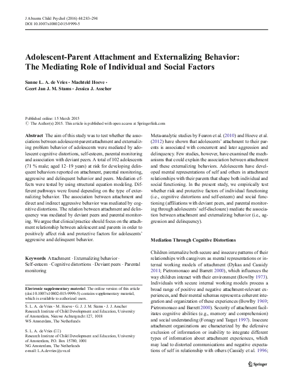 (PDF) Adolescent-Parent Attachment and Externalizing Behavior: The ...
