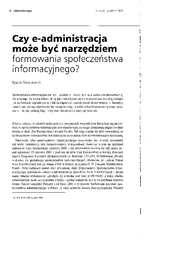 (PDF) Czy e-administracja może być narzędziem formowania społeczeństwa informacyjnego?