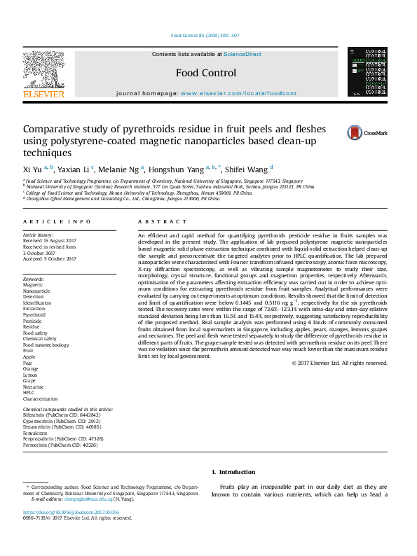(PDF) Comparative study of pyrethroids residue in fruit peels and fleshes using polystyrene ...