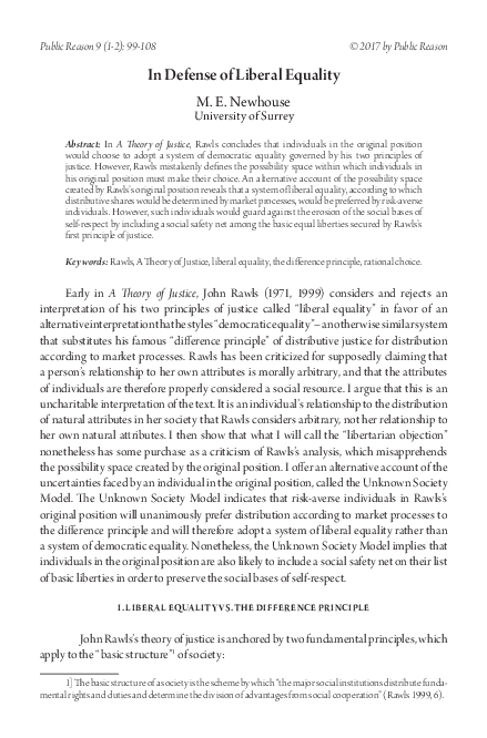 (PDF) In Defense of Liberal Equality