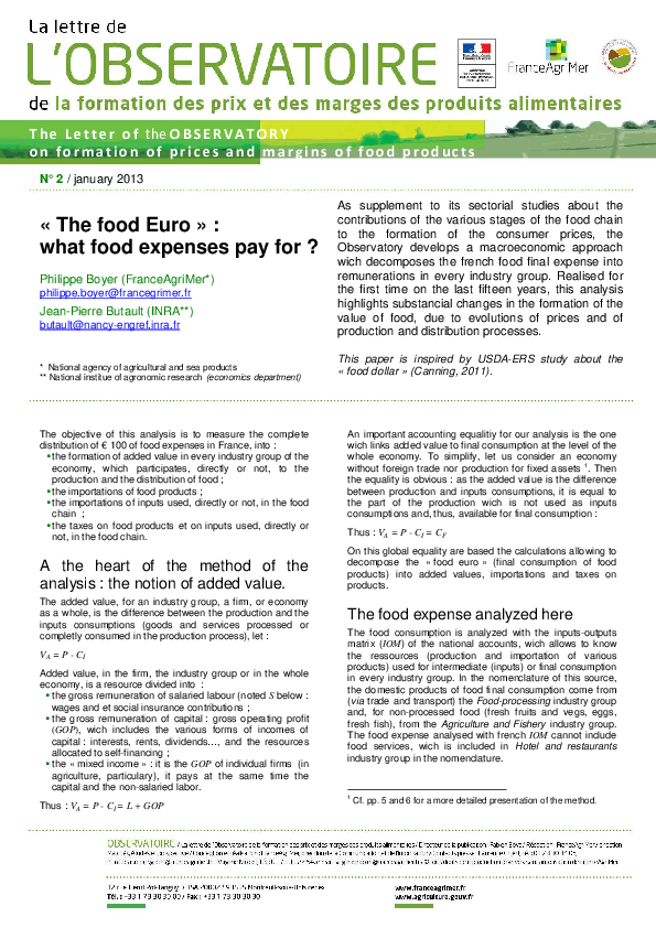 (PDF) « The food Euro » : what food expenses pay for ? | Philippe Boyer ...