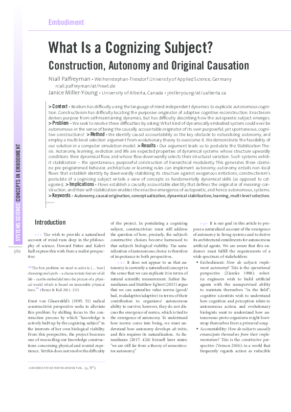 (PDF) What is a cognizing Subject? construction, Autonomy and original ...