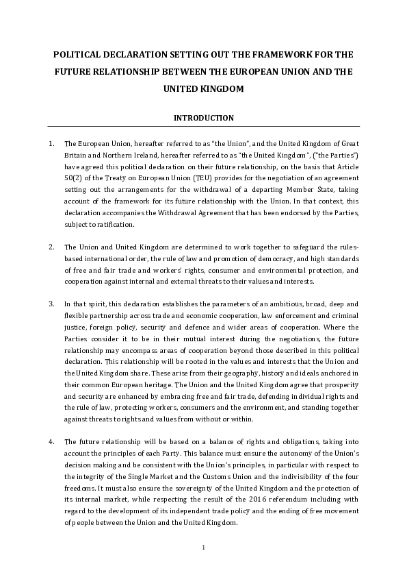 (PDF) POLITICAL DECLARATION SETTING OUT THE FRAMEWORK FOR THE FUTURE ...