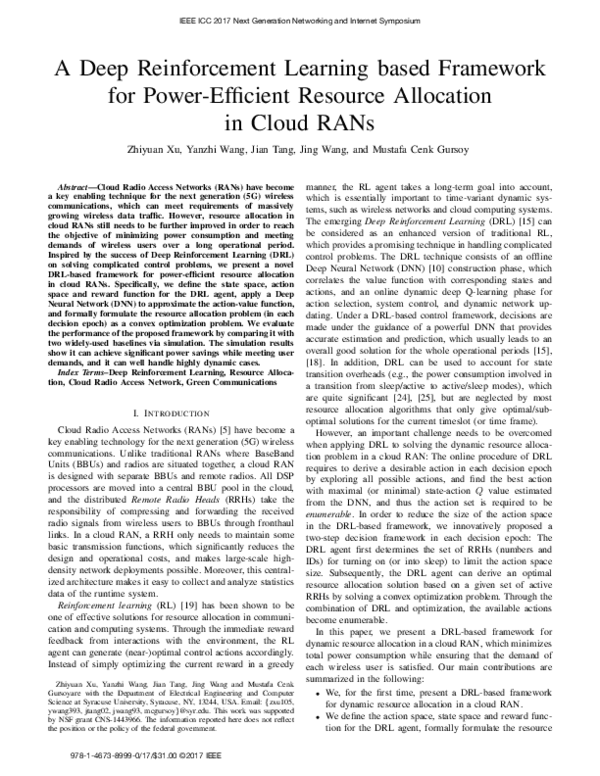 Pdf A Deep Reinforcement Learning Based Framework For Power Efficient
