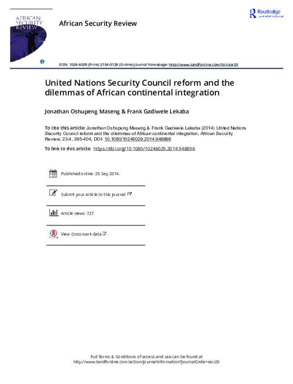 (PDF) African Security Review United Nations Security Council reform ...
