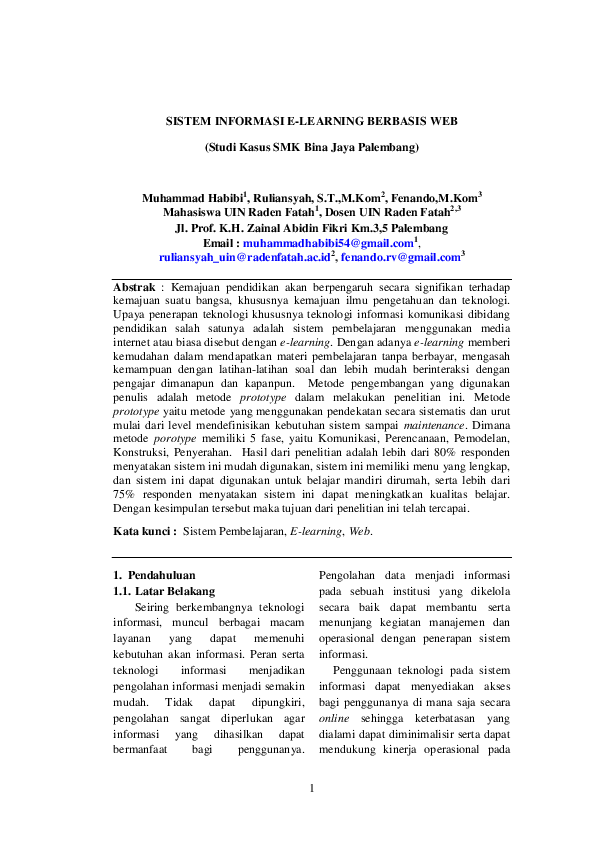(PDF) SISTEM INFORMASI E-LEARNING BERBASIS WEB (Studi Kasus SMK Bina Jaya Palembang