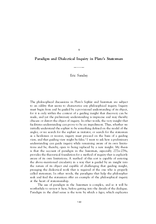 (PDF) Paradigm and Dialectical Inquiry in Plato's Statesman