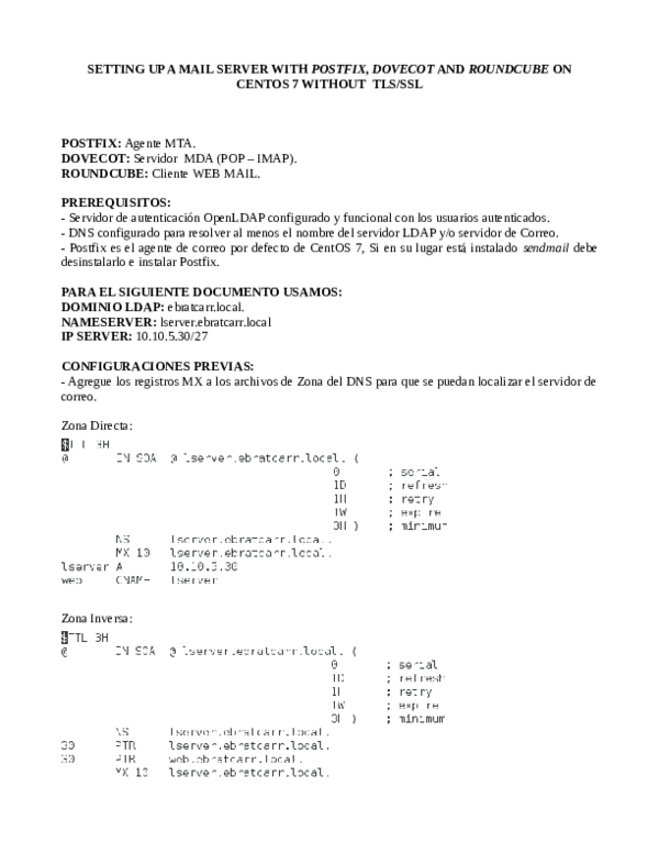 Pdf Setting Up A Mail Server With Postfix Dovecot And Roundcube On Centos 7 Without Tlsssl 