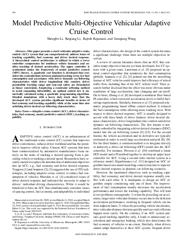 (PDF) Model Predictive Multi-Objective Vehicular Adaptive Cruise Control