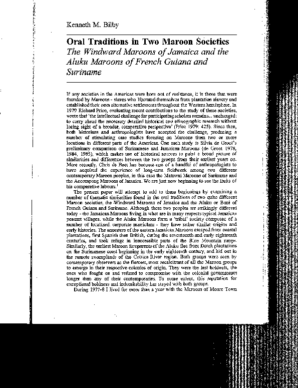 (PDF) Oral Traditions in Two Maroon Societies: The Windward Maroons of ...